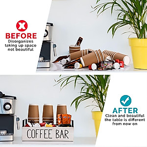 Coffee Station Organizer – Wooden Coffee bar Organizer for Kitchen Counter – Large Storage of 4 Compartments with Handles Perfect for Workplace, Meetings, Gatherings and Parties