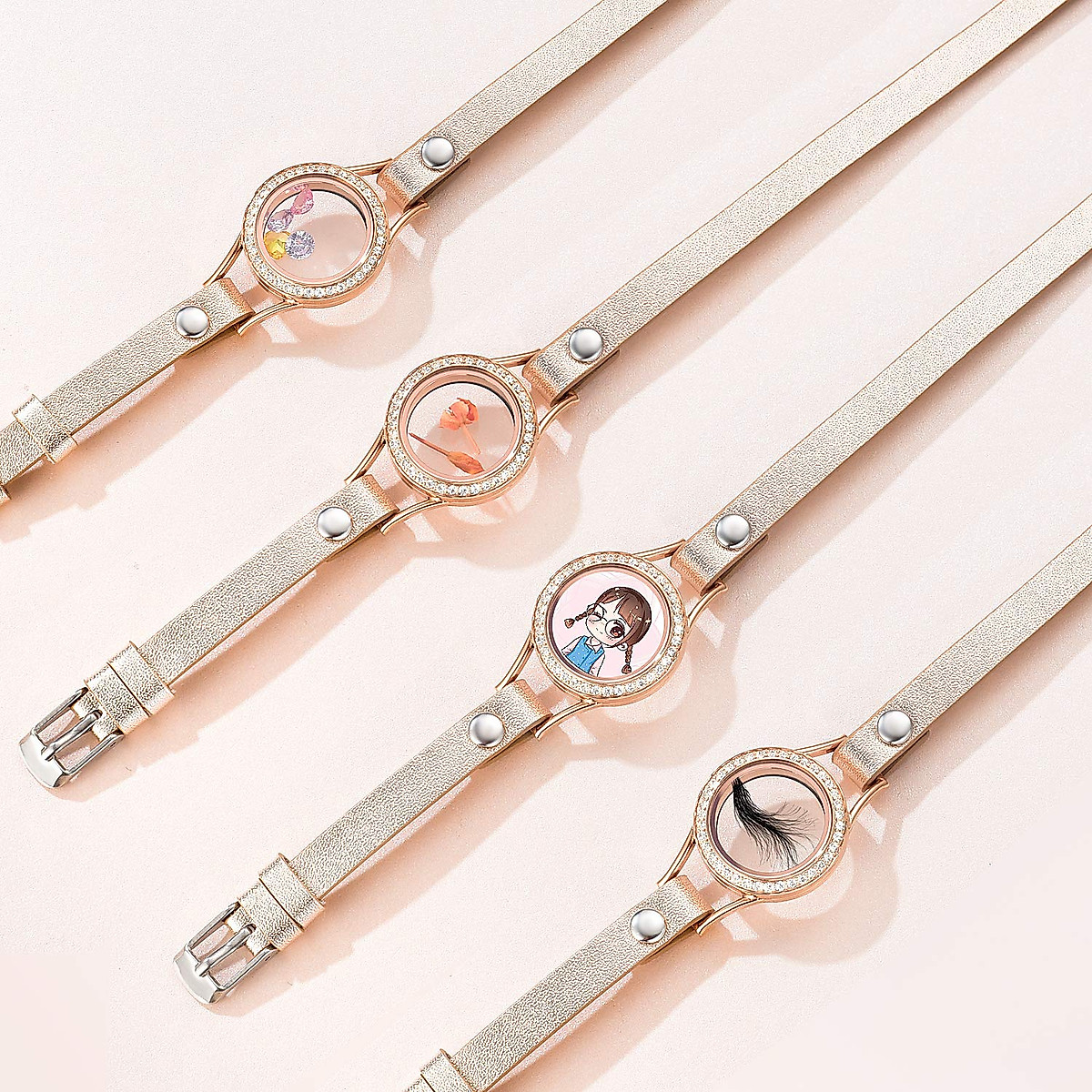 EVERLEAD Carving Round Aromatherapy Essential Oils Diffuser Locket Bracelet 316l Stainless Steel Real Leather Bracelet (Style 10)