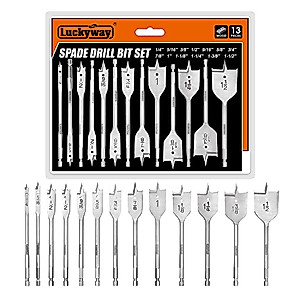 Luckyway 13-Piece 1/4 Inch to 1-1/2 Inch Spade Drill Bits Set for Wood, Plastic, Aluminum Hole Cutting