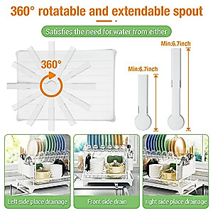 kenvc Dish Drying Rack,Large Dish Drying Rack，Dish Drainers for Kitchen Counter,Board Holder, 6 Cup Holder，Removable Large Capacity Dish Drainer, Rust-Proof Dish Drainer, White