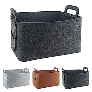 HIFELTY Storage Basket, Felt Storage Bins for Office Bedroom Closet Babies Nursery Toys DVD Laundry, Folding Basket Organizer with Carry Handles, the Best Choice for Clothes Storage Bins (Dark Grey)