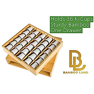 Bamboo Land- Bamboo K Cup Holder, 4 Adjustable Dividers, 36 K Cup Pod Storage, Coffee Pod Drawer, Coffee Pod Holder, Coffee Pod Organizer, Kcup Holder, K Cup Holders for Counter, Coffee Pods Holder