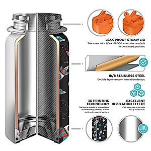 Kids Water Bottle for School, 10oz Boys Girls Insulated Water Bottle with Strap Sleeve, Mermaid Unicorn Stainless Steel Tumbler Cups with Straw Lid, Toddler Water Bottle with 20 Name Stickers