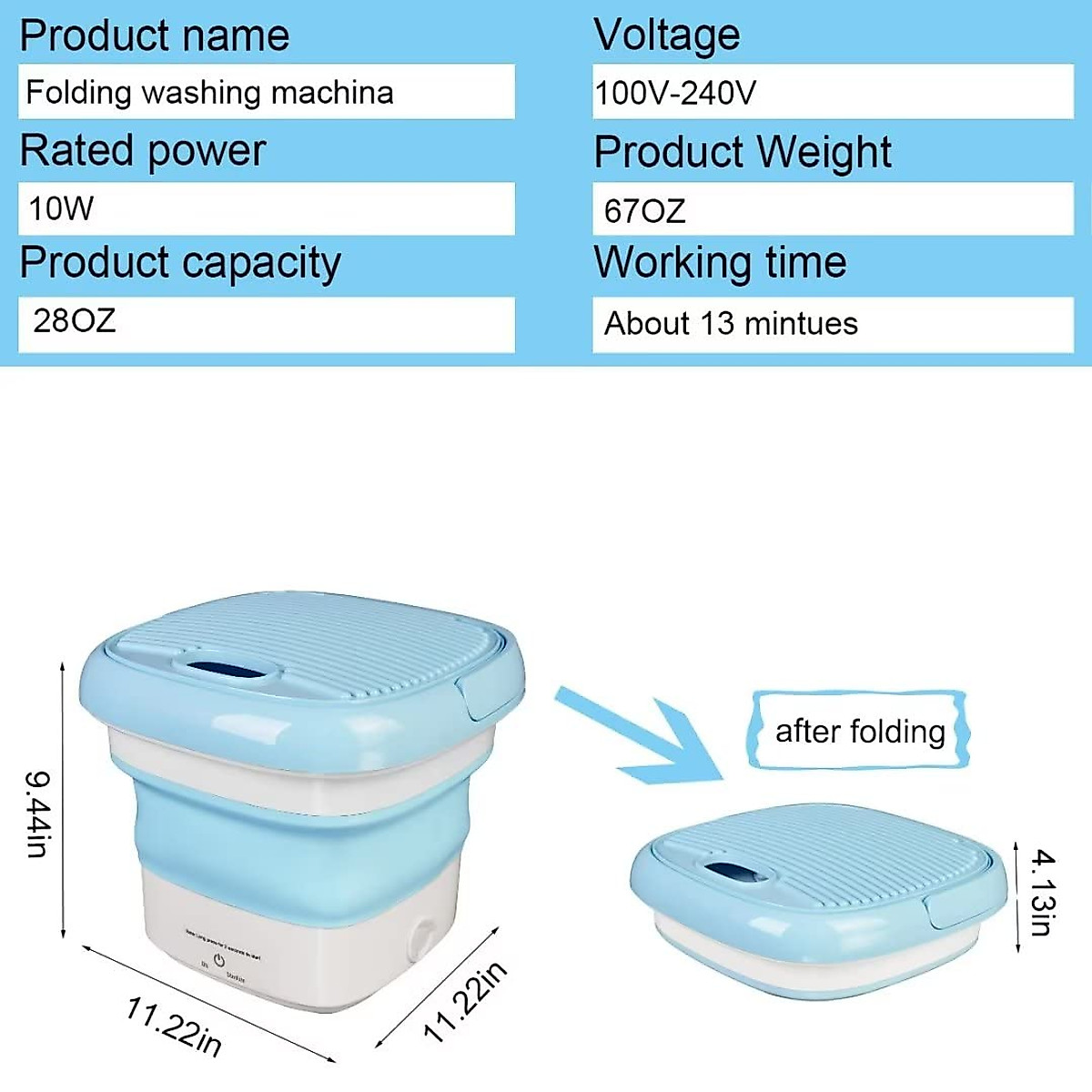 ZKFDP Portable Washing Machine,Ultrasonic Mini Washing Machine,Folding Washing Machine for Wash Baby Clothes, Apartment Dorm,Travelling，Gift for Friend or Family（Blue）