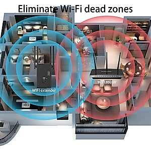 PAKESI WiFi Extender Signal Booster, 4 Antennas 360° Degree Full Coverage WiFi Extender Signal Amplifier,with AC1200 Dual Band Wireless Signal Booster,Coverage up to 2640sq.ft and 25 Devices