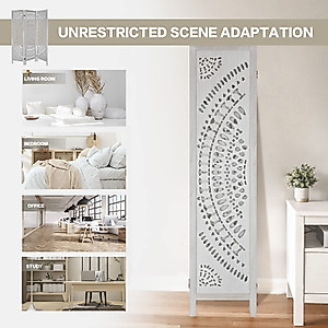 ECOMEX 3 Panel Wood Room Dividers Fully Assembled 5.6Ft Carved Room Dividers and Folding Screens Room Divider Screen Wood Freestanding Partition for Home Bedroom Office Restaurant, Retro White