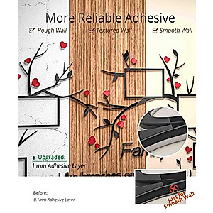 DecorSmart Love Family Tree Wall Decor Picture Frame Collage Removable 3D DIY Acrylic Wall Stickers for Living Room with Red Heart and Quote Family Like Branches on a Tree