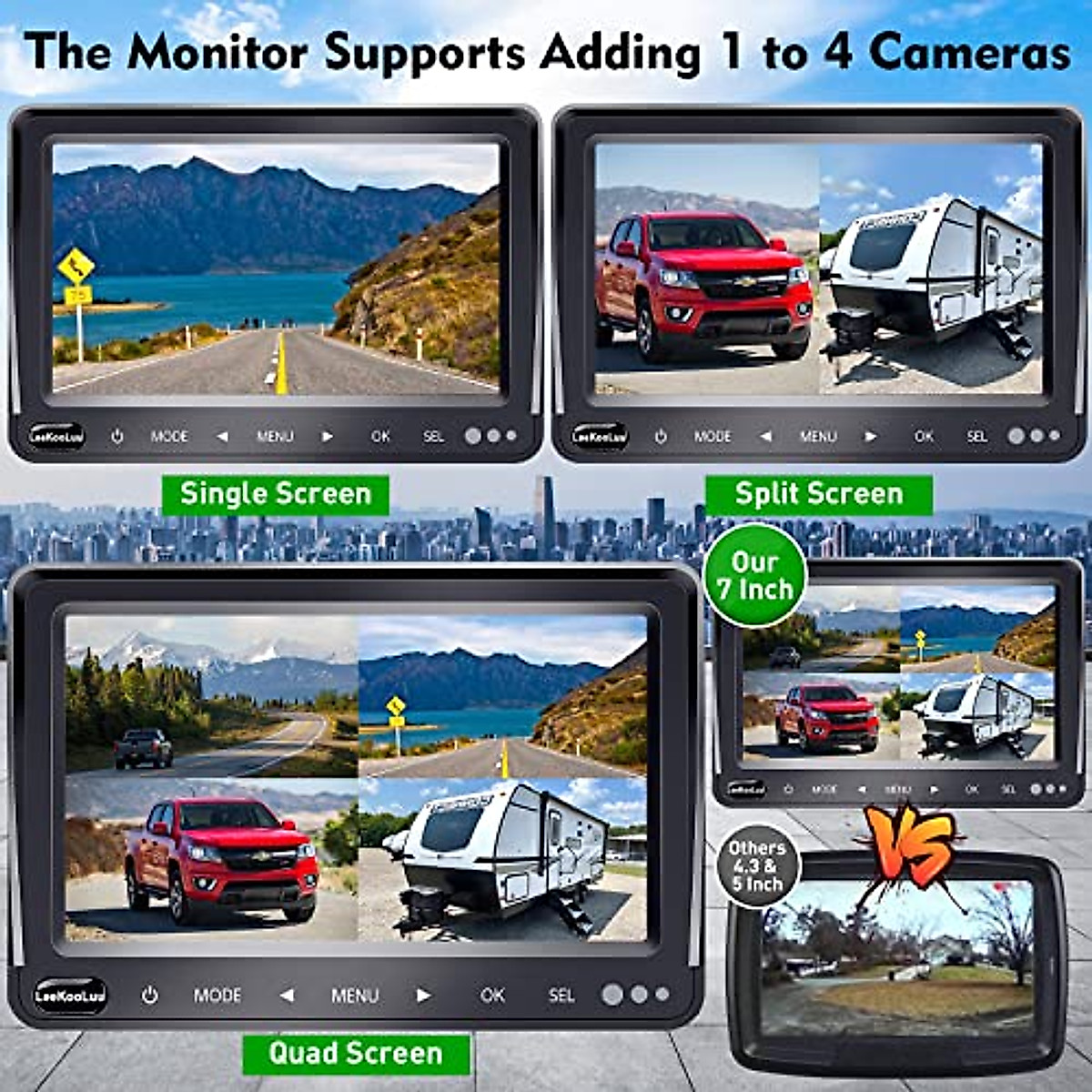 LeeKooLuu Wireless Backup Camera for RV HD 1080P 7 Inch Touch Button Monitor High-Speed Rear View System Compatible RVs Trailers Trucks 5th Wheel DIY Grid Lines F06