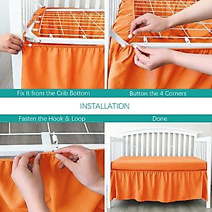 Crib Bed Skirt with Adjustable Straps Easy On/Off Pleated Dust Ruffled Fit Standard Crib and Toddler Bed Skirt Machine Washable up to 14" Drop No-Fading