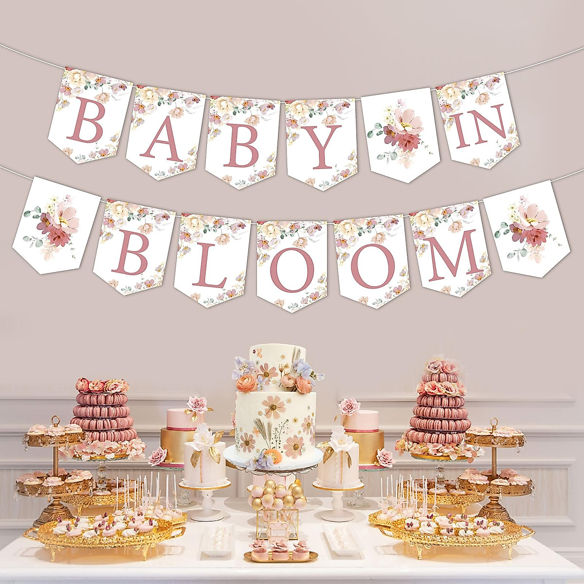 Baby in Bloom Baby Shower Decorations Girl - Floral Baby in Bloom Banner, Pre-Strung Flowers Baby Shower Banner for Wildflowers Boho Baby Shower Gender Reveal Birthday Party Supplies