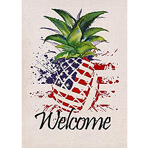 Covido Home Decorative Welcome 4th of July Pineapple American Patriotic Garden Flag, America USA Memorial Day Yard Outside Decor, Spring Summer Seasonal Outdoor Small Decoration Double Sided 12x18