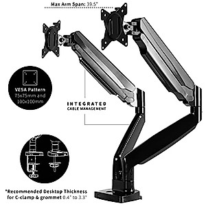 VIVO Premium Aluminum Heavy Duty Dual Monitor Arm for Ultrawide Monitors up to 35 inches and 30.9 lbs Each, Desk Mount Stand, Pneumatic Height, Max VESA 100x100, Black, STAND-V202Q