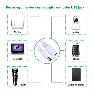 Cable Nahao 2 Pack Power Extension Cable 12ft 2.1mm x 5.5mm Compatible with DC 5V 12V 24V for CCTV Security Camera IP Camera Standalone DVR, LED Strip String Light-Male to Female (White)