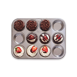 Fox Run 12-Cup Muffin and Cupcake Baking Pan, 10.5 x 13.75 x 1.25 inches, Silver