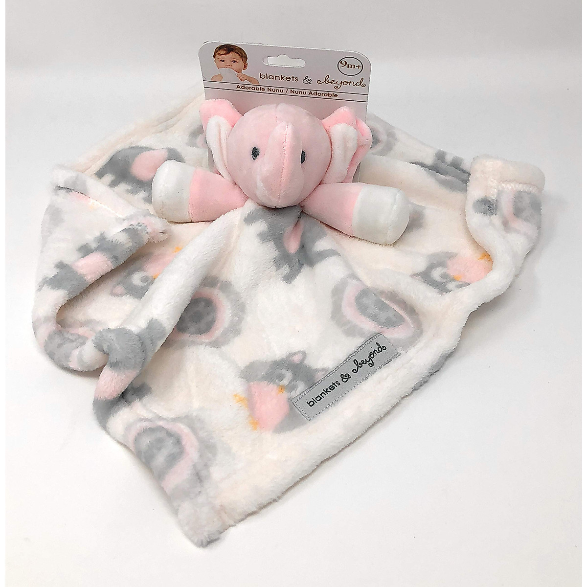 Blankets and Beyond Baby Plush Elephant Security Blanket Pink/White/Grey Nunu
