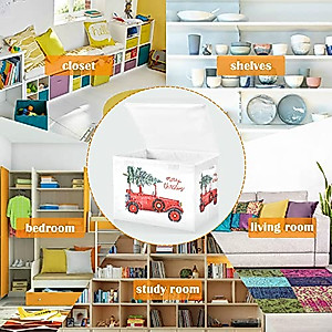 CaTaKu Retro Truck Tree Storage Bins with Lids and Handles, Fabric Large Storage Container Cube Basket with Lid Decorative Storage Boxes for Organizing Clothes