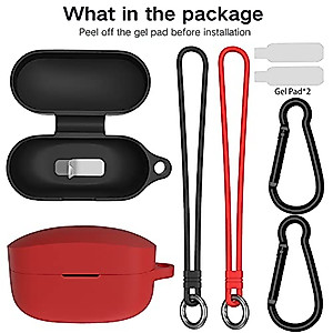 Kanya Case Compatible Sony WF-1000XM4,2 Packs Full Protective Shockproof Anti-Slip Silicone Case Cover with Carabiner and Silicone Hand Strap for Sony WF-1000XM4 (Black+Red)