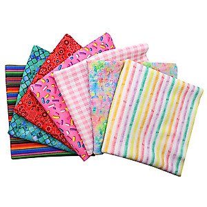 David Angie Classic Geometric Printed Bullet Textured Liverpool Fabric Bundles 4 Way Stretch Spandex Knit Fabric 7pcs by Half Yard for Head Wrap Accessories (Assorted)