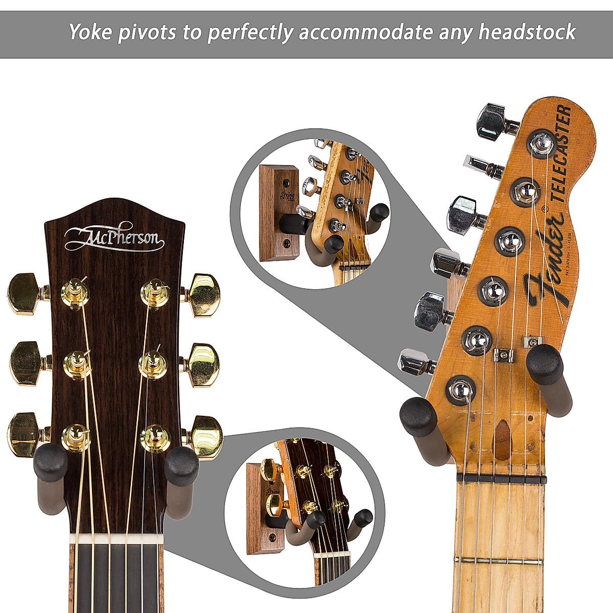 String Swing Premium Guitar Wall Mount - Holder for Electric Acoustic and Bass Guitars - Stand Accessories Home or Studio Wall - Musical Instruments Safe Unique Hand Selected Black Walnut CC01K-BW