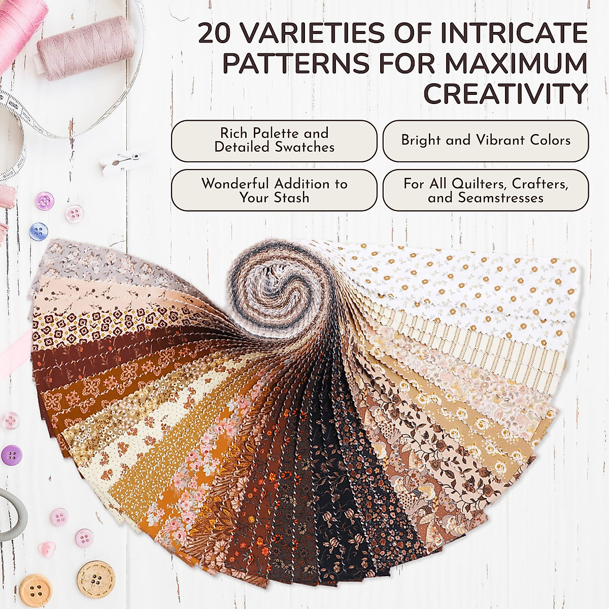 Tinyspool & Co. Jelly Roll Fabric Strips for Quilting, Crafting, and Sewing, 40 Strip Assorted Bundle, Soft Cotton for Blanket, Rug, Upholstery, Home Decor, and Purse Making, Fall Harvest