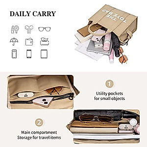 Canvas Tote Bags for Women - Travel Tote Handbag - Shoulder Bag with Zipper Crossbody Purse for Office, Travel, School(Khaki)