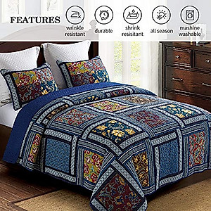 DECMAY Quilts Queen Size Sets - 100% Cotton Queen Bedspreads, Handmade Real Patchwork Quilts for All Season, Lightweight Country Quilt Sets with 2 Pillowcase