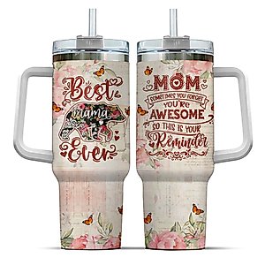 Mama Bear Floral Inspiration, Tumbler 40 Oz With Handle Lid And Straw, Mama Bear Gifts, Mom Flower Cups To Funny Yellow For Eleven Water Steel Handle Straws Modern