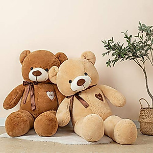 YunNasi Big Teddy Bear Stuffed Animal 31.5 Inch Giant Teddy Bear with Love Heart Large Plush Toy Huge Soft Doll Gift for Kids Girls Girlfriend on Birthday Valentine's Day Christmas Baby Shower Brown
