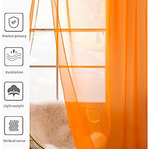 youleyar Solid Sheer Rod Pocket Curtain Voile Draperies 2 Panels White Beige Black Grey Coffee 52 Inch Width 54 Inch Long 1 Pair for Kitchen Bedroom Children Living Room Yard (Orange,52Wｘ54L)