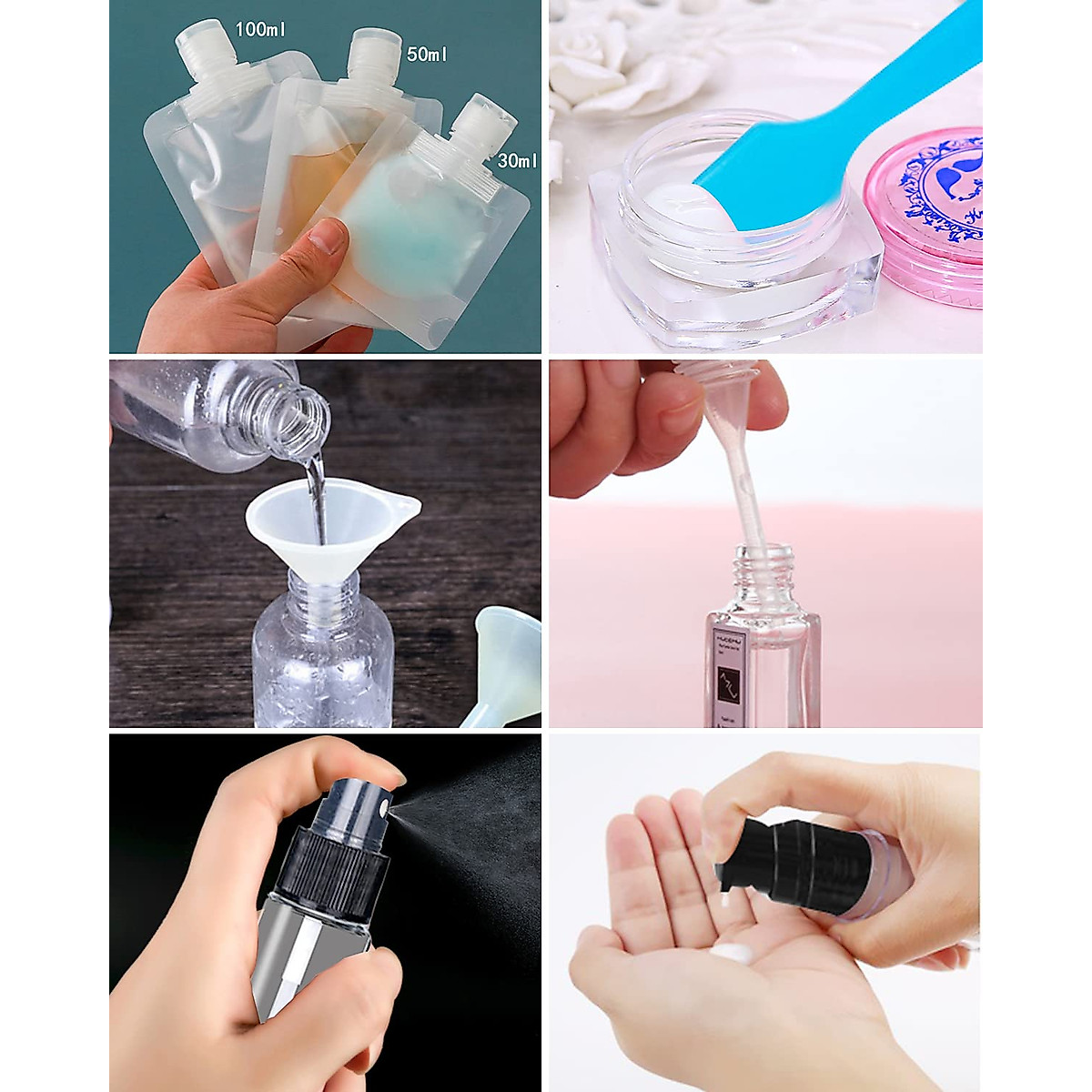 17 Pack Travel Pouches for Toiletries,TSA Approved,Travel Size Portable Containers,Stand Up Pouch,Refillable Travel Accessories for Shampoo Conditioner Lotion Soap Liquids (A-17pcs)