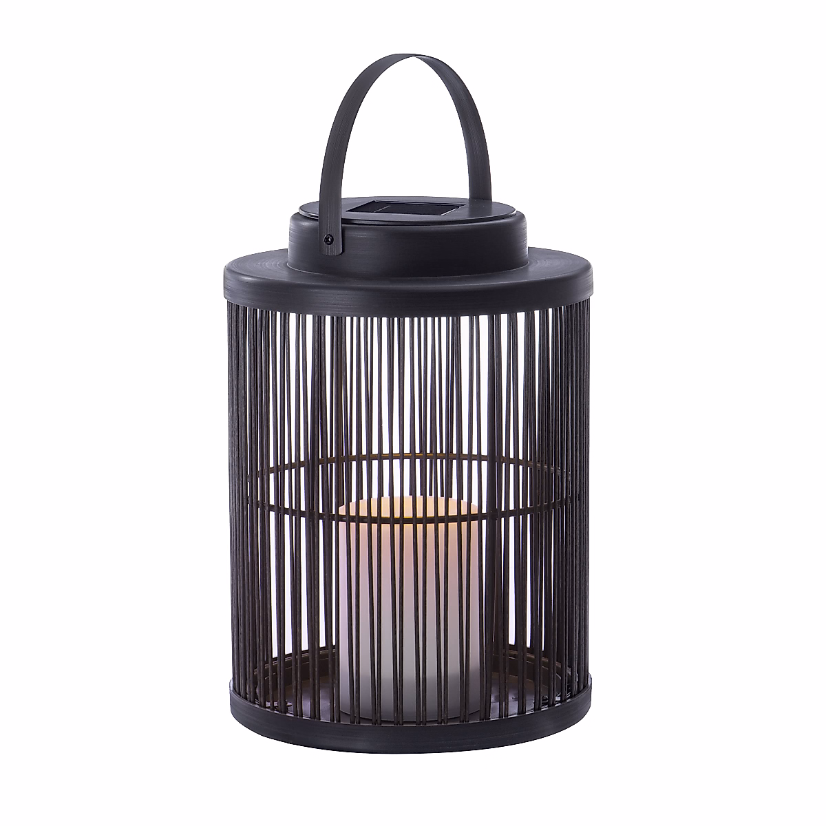 Sterno Home Hanging Rattan Basket Solar LED Light Flameless Candle Lantern, 15.0", Black