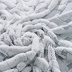 NEXHOME PRO Faux Fur Throw Blanket, Luxury Soft Rabbit Warm Fuzzy Cozy Fluffy Feel Fleece Blankets for Women Checkboard 60"X 80",Comfy Ruched Blanket for Sofa Couch Bed DÉcor White Grey