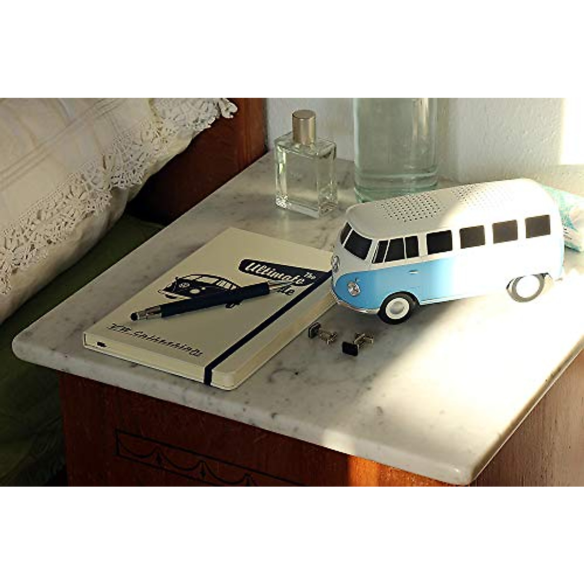 BRISA VW Collection - Volkswagen Samba Bus T1 Camper Van Portable Bluetooth Speaker, Wireless/Cordless with Great Sound Quality & Unique Design (Scale: 1:20 / Blue & White)
