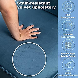 Vongrasig 5 Pieces Modular Sectional Sofa Couch with Reversible Chaise 116" Velvet L-Shaped Couch Sofa 4-seat Modular Large Sectional Couch with Ottoman for Living Room, Upholstered Cushion (Blue)