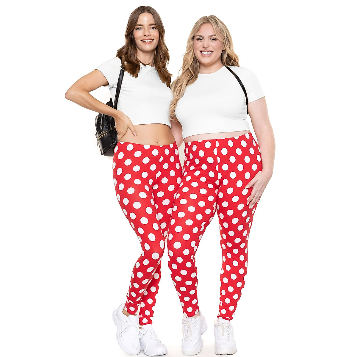 Women's Polyester Plus Size Leggings Red White Polkadot 2X
