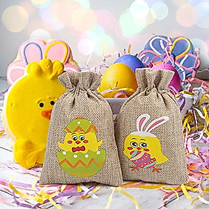 DIYASY Easter Burlap Gift Bags, 36 Pcs Bunny and Chick Candy Bags with Drawstrings for Kids Easter Party Favor
