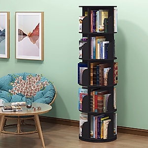 INTEXCA & DESIGN 5 Tier 360° Rotating Stackable Shelves Bookshelf Organizer (Black), White, RotatingBookshelf_5Tier_White