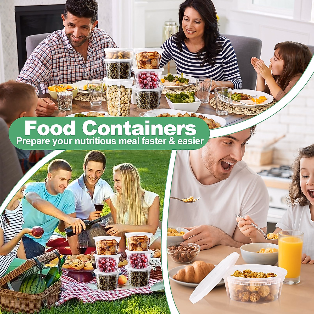 Loppdece 44 Sets Deli Containers with Lids,Plastic Deli Food Containers,Stackable Food Storage Soup Containers with Airtight Lids for Meal Prep Takeout,Freezer&Dishwasher Safe,BPA-Free (8oz,16oz,32oz)