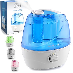 Zulay Cool Mist Humidifiers (2.2L Water Tank) - Quiet Ultrasonic Humidifiers For Bedroom with Auto-Shutoff Feature - Air Humidifier For Plants, Babies Nursery and Kids Room (Blue)