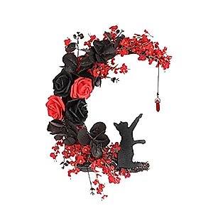 Halloween Wreaths for Front Door Halloween Moon Wreath with Black Cat Grapevine Wreath Halloween Cat Door Wreath Horror Decorations for Home Party Window Wall Indoor Outdoor (03)