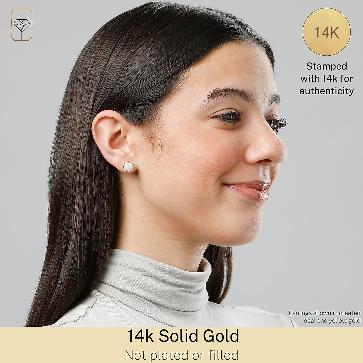 MAX + STONE 14k White Gold Roped Halo Aquamarine Round Stud Earrings for Women with Push Backs and 8mm March Birthstone