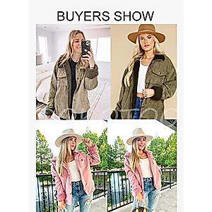 Dokotoo Stylish Women's Ladies Thick Sherpa Lined Warm Corduroy Jackets Classic Button Down Long Sleeve Comfy Teddy Bear Oversized Coat for Fall Winter with Side Pockets Brown XL