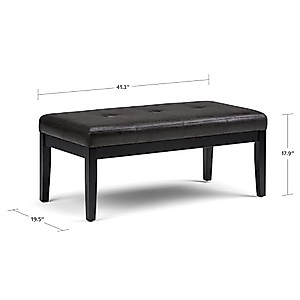 SIMPLIHOME Lacey 43 inch Wide Rectangle Ottoman Bench Distressed Black Tufted Footrest Stool, Faux Leather for Living Room, Bedroom, Contemporary Modern