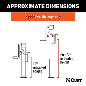 CURT 28302 Weld-On Bracket-Style Swivel Trailer Jack, 2,000 lbs. 10 Inches Vertical Travel
