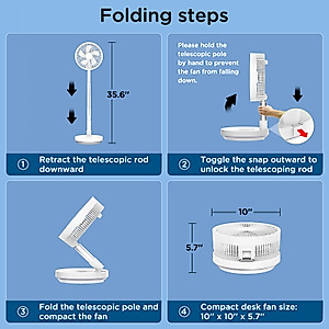 Primevolve 10 inch Oscillating Fan, Battery Operated Fan Adjustable Height, USB Rechargeable Home Office Outdoor Camping Tent Travel, White