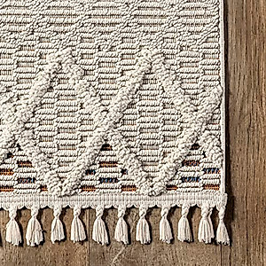 nuLOOM Elena Moroccan Lattice High/Low Tasseled Area Rug, 8x11, Beige