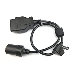 OBD2 to Cigarette Lighter Female Connecter Vechile Car Constant Power Cable 16AWG Safely with 15A Fuse