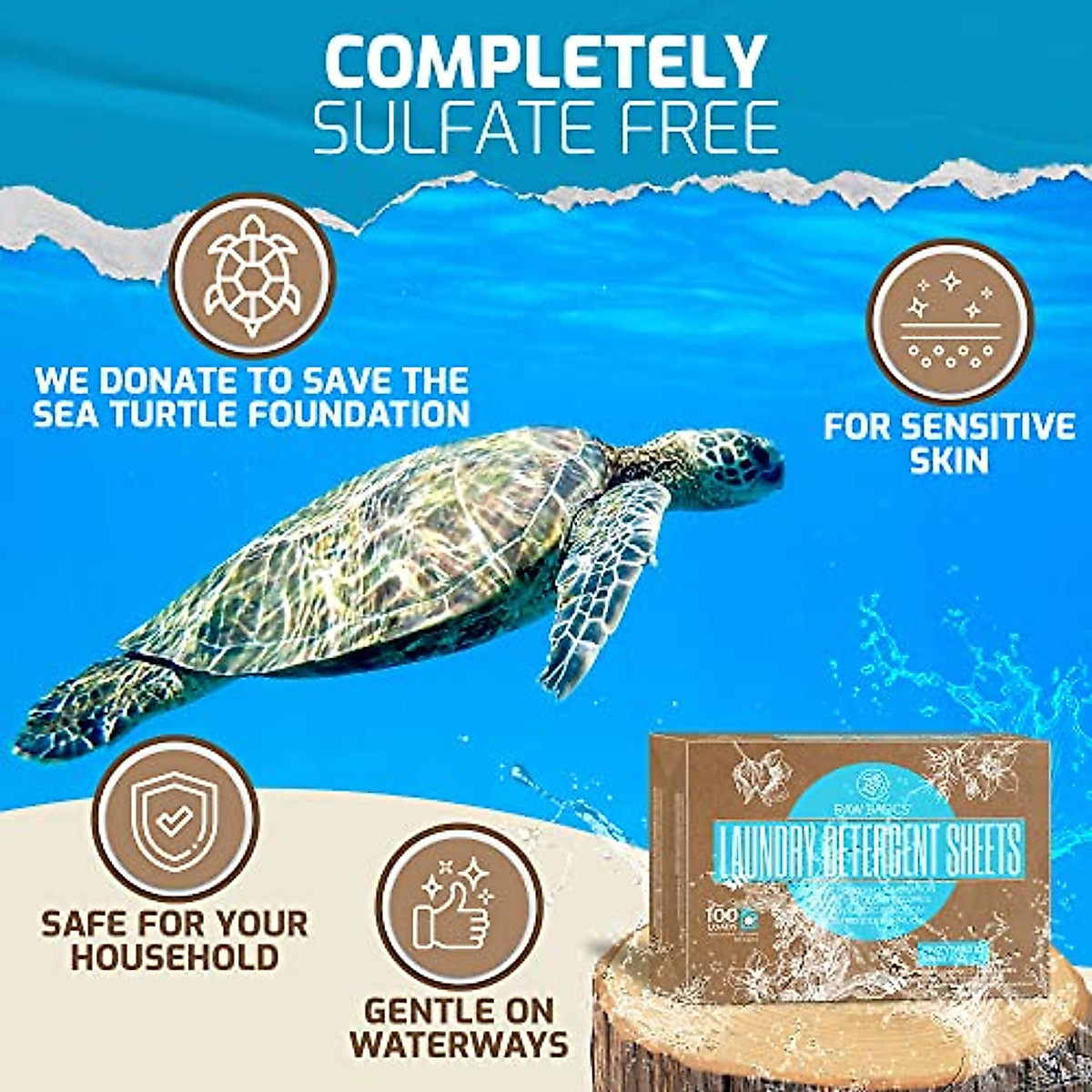 Laundry Sheets, 100 Loads - Zero Waste, Plastic and Scent Free, Natural Soap Detergent - Unscented Travel Size Essentials for Washing Clothes