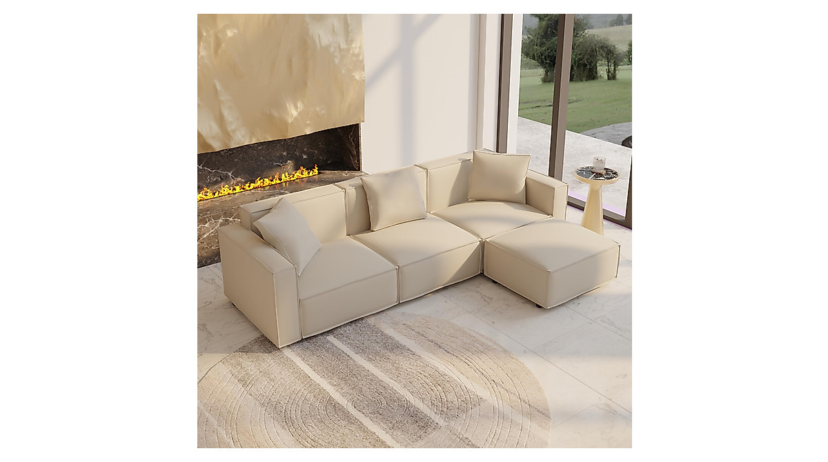 Acanva Luxury Modular Sectional Sofa Set - Cream Modern Couch
