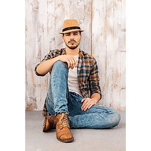 NAVISIMA 1920s Panama Style Fedora Hats for Kids Teeangers Men and Women - Sun Fedora Hat with Band - Trilby Summer Beach Hat - White (Medium)